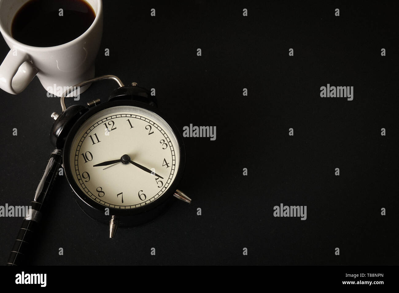 Coffee Time Concept: Office leather desk table with coffee cup and ...