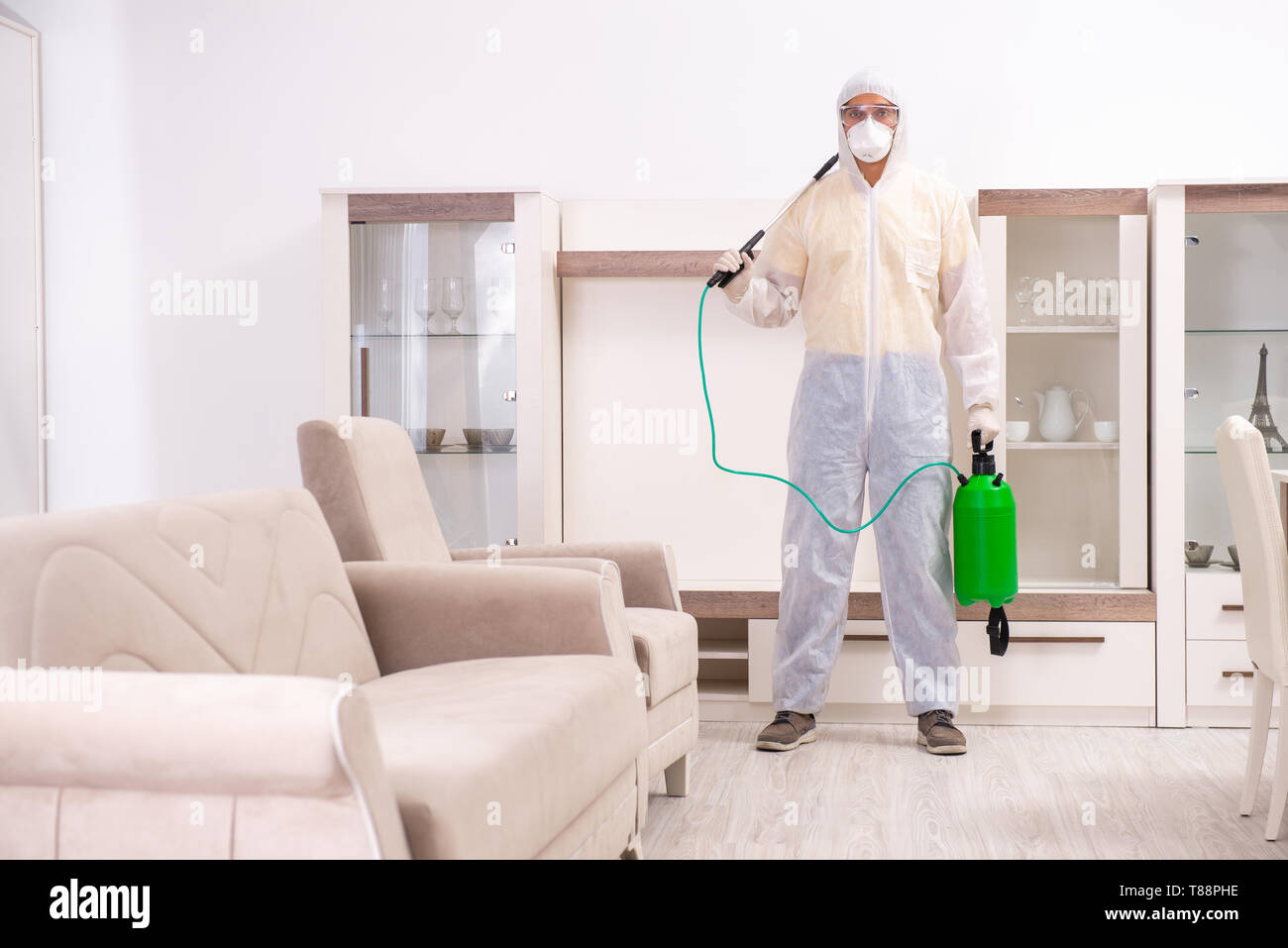 Pest control contractor working in the flat Stock Photo - Alamy