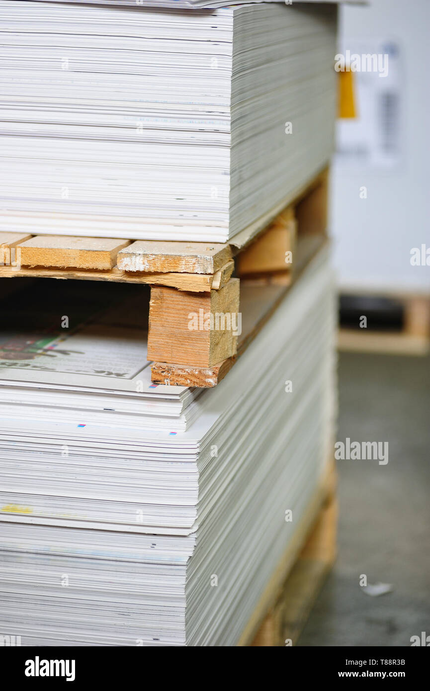 pallet of cardboard printed offset Stock Photo - Alamy