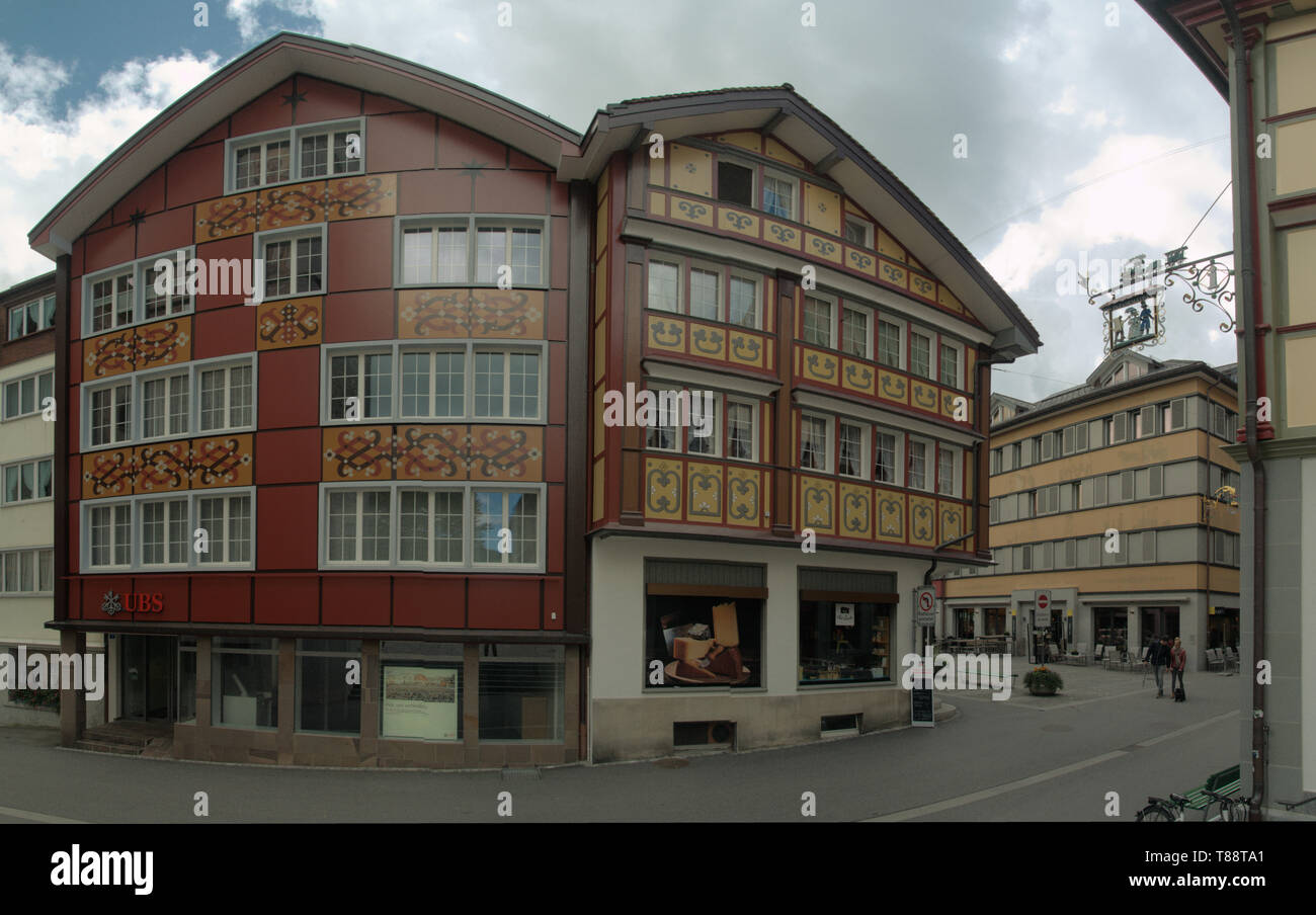 Ornate buildings in the centre of Appenzell, Switzerland Stock Photo ...