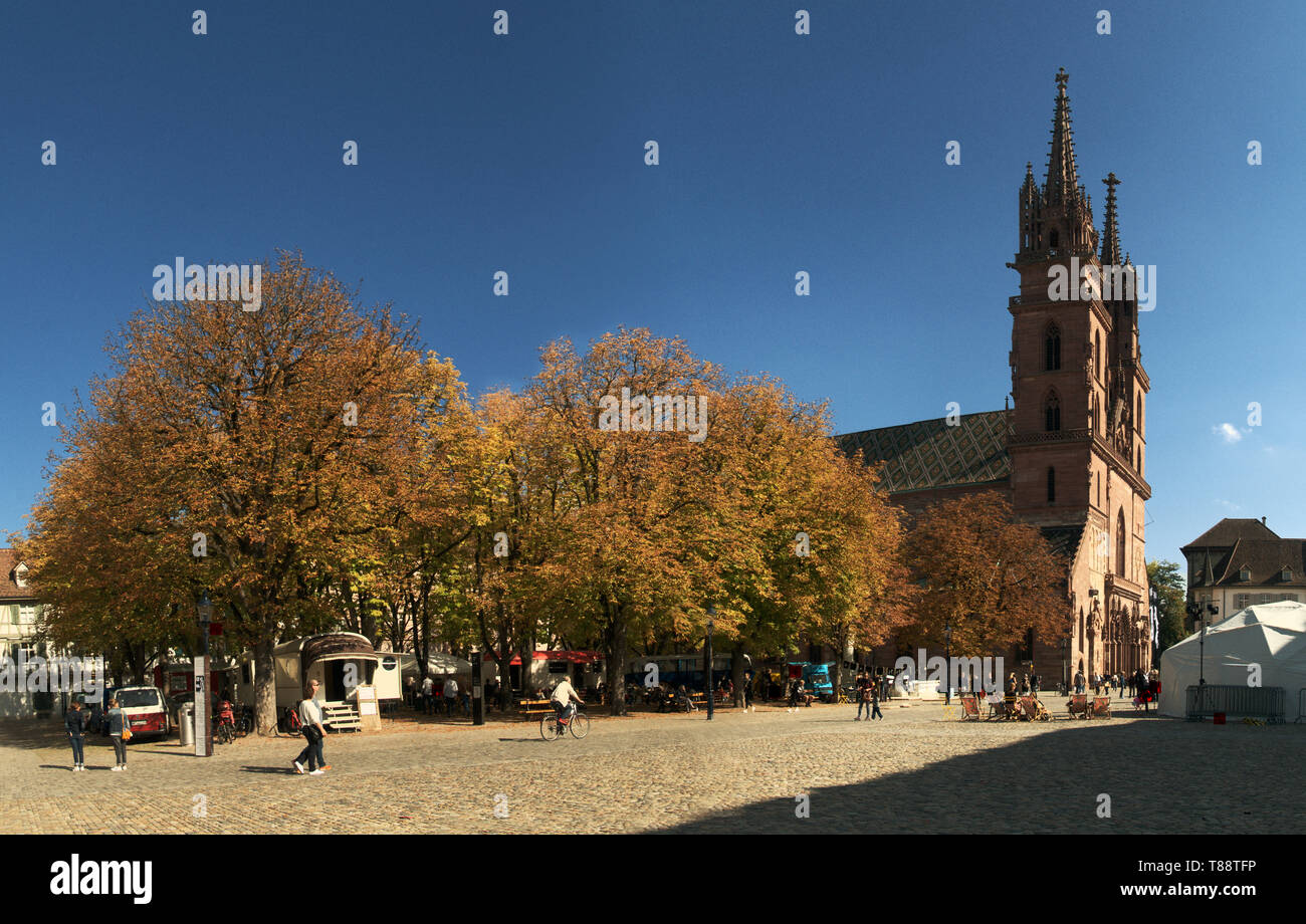 The Basel Minster, gothic/romanesque landmark in the Swiss city on the ...