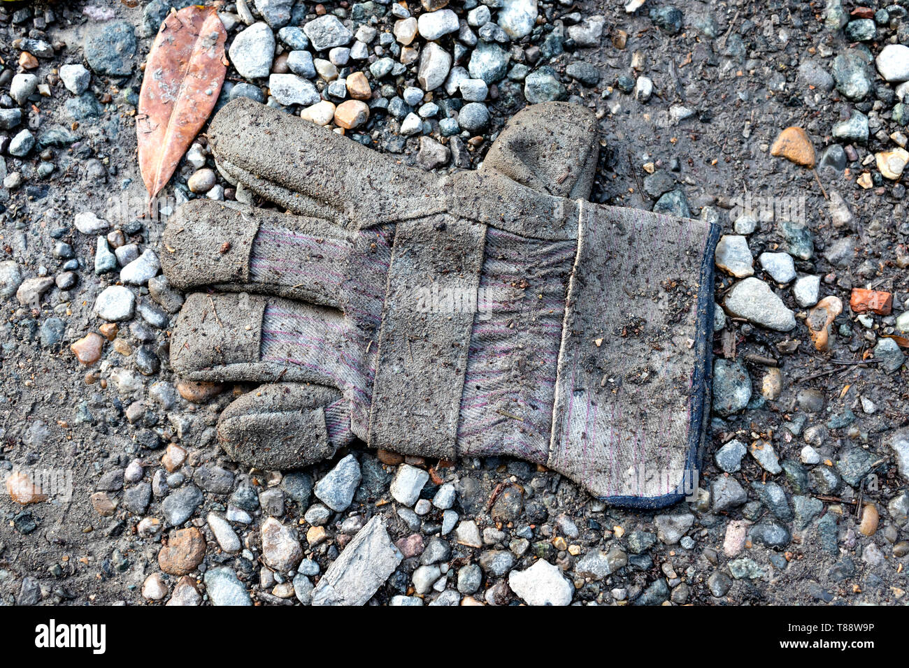 Workman's glove dropped on the floor Stock Photo - Alamy
