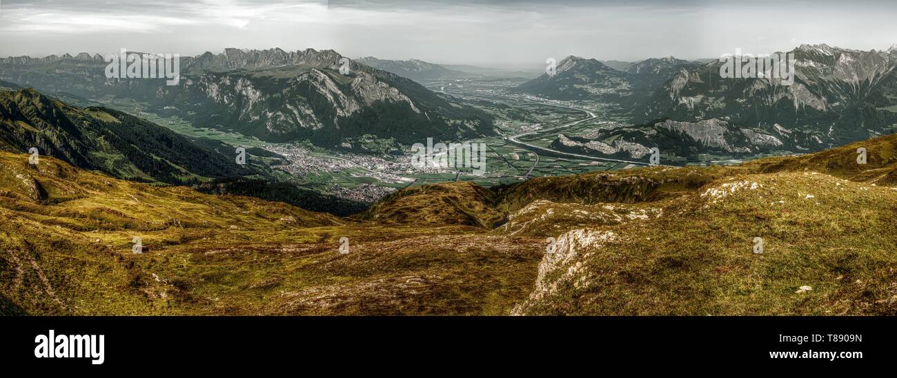 High terrain of the Pizol showing the Rhine valley in Summer, Swiss ...