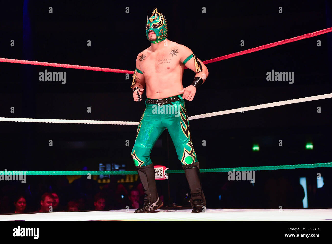London, UK. 11 May 2019. Participants in a men's tag-team bout during ...