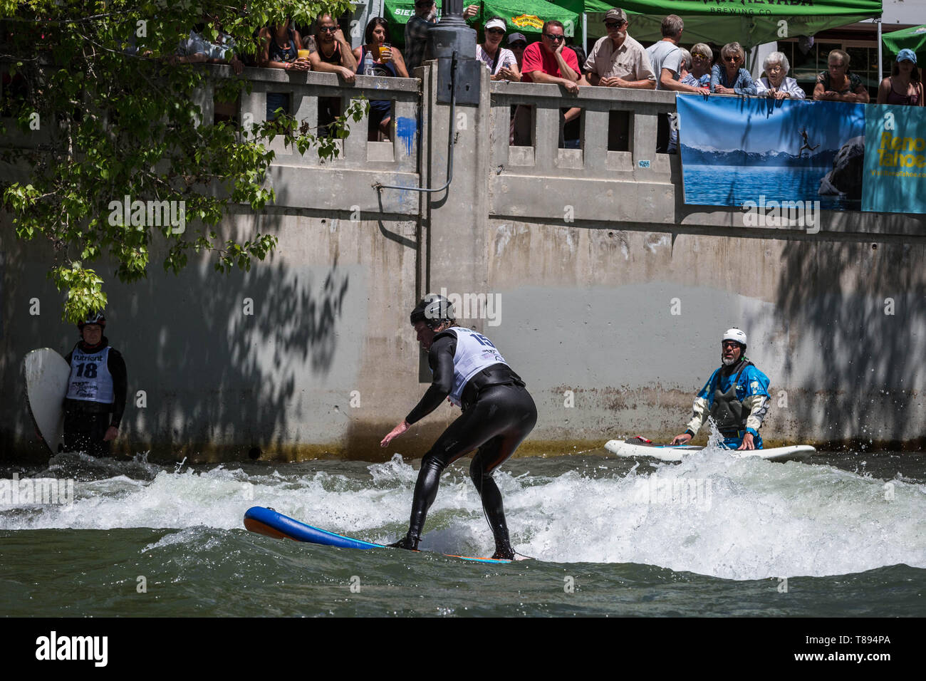 Reno, Nevada, USA. 11th May, 2019. A competitor on a standup paddle ...
