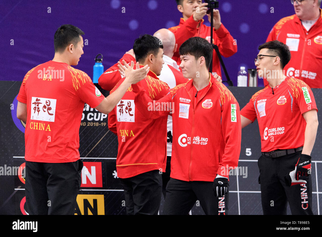 Beijing, China. 12th May, 2019. Team China celebrate ahead of the 2018 ...