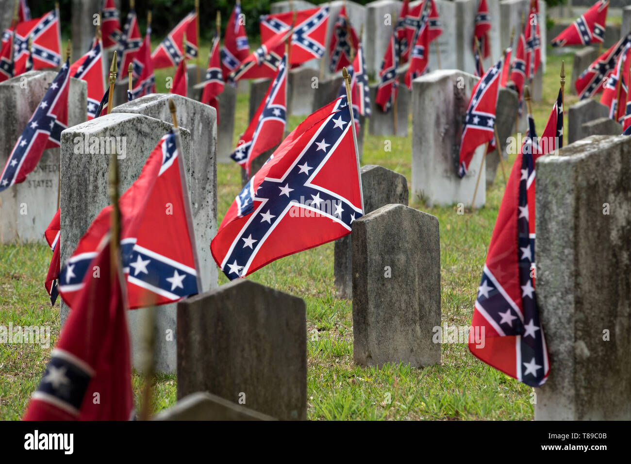 Charleston, USA. 11th May, 2019. Confederate battle flags mark the ...