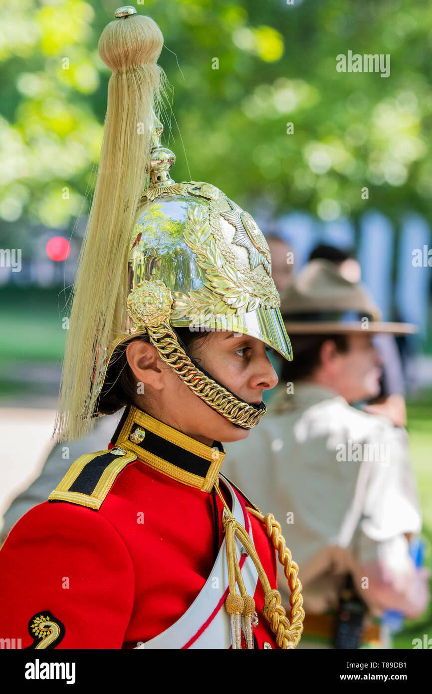 London, UK. 12th May, 2019. The march past, with a sole female trooper ...