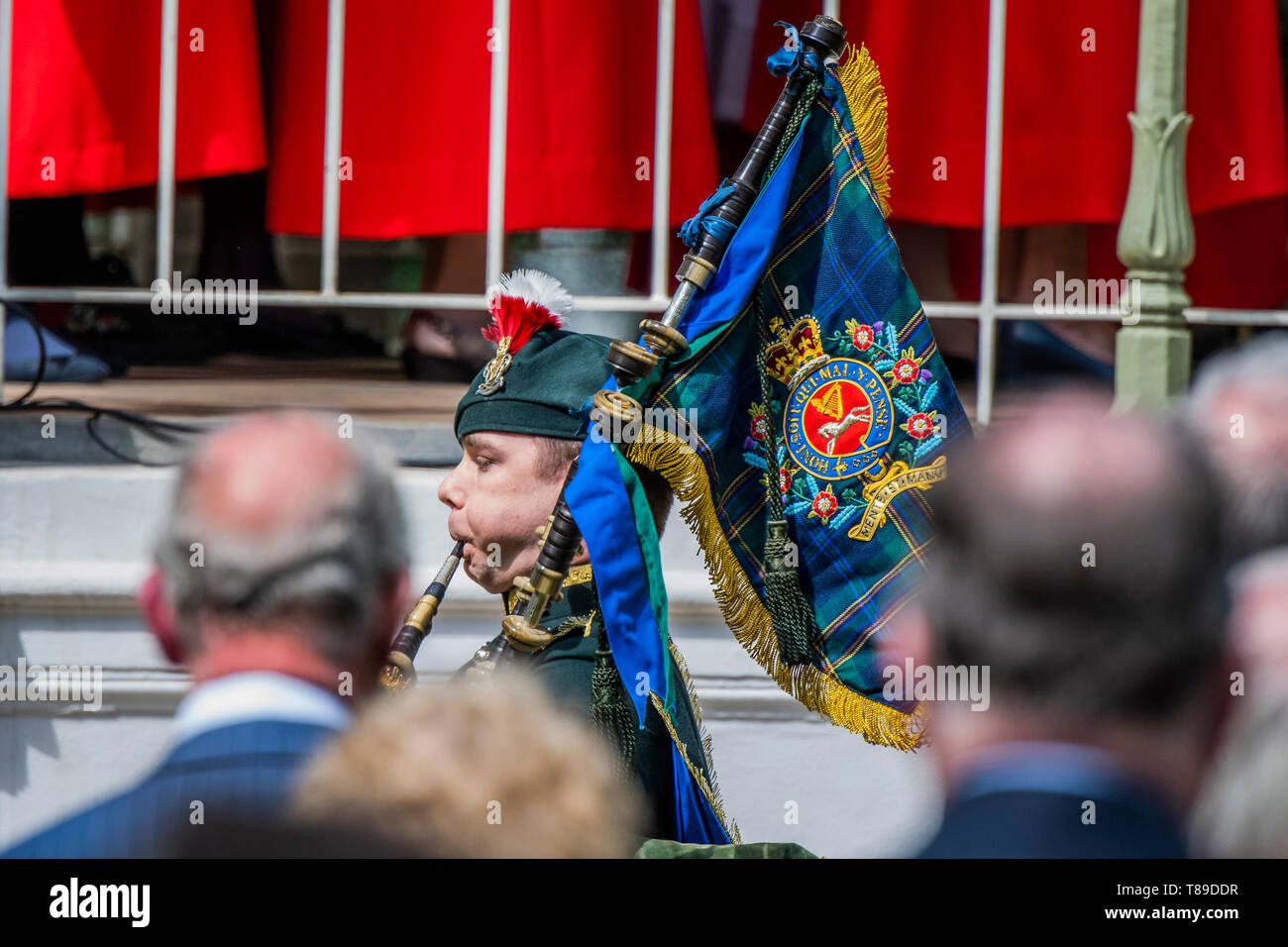 London, UK. 12th May, 2019. A piper passes Prince Charles during the ...