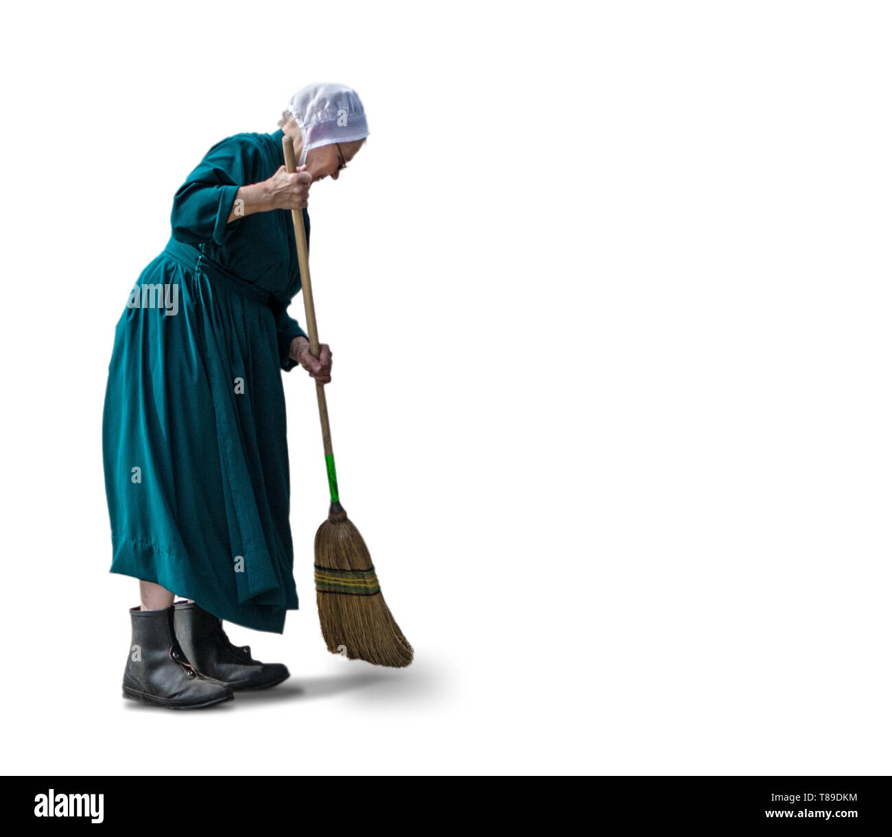 An old nun is sweeping. Copy space and isolated Stock Photo - Alamy