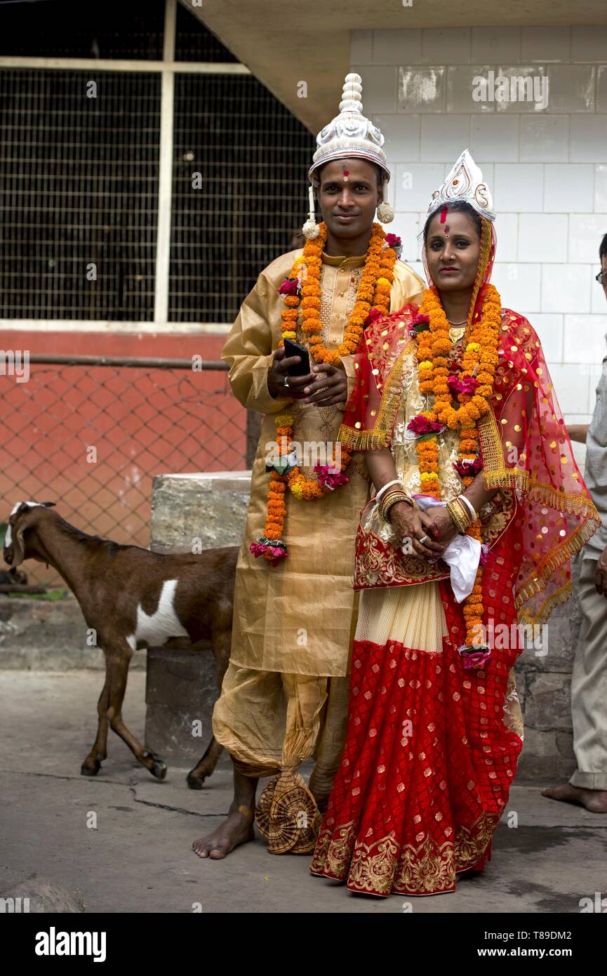 India, Assam, Guwahati, Kamakhya hindu temple, young married couple ...