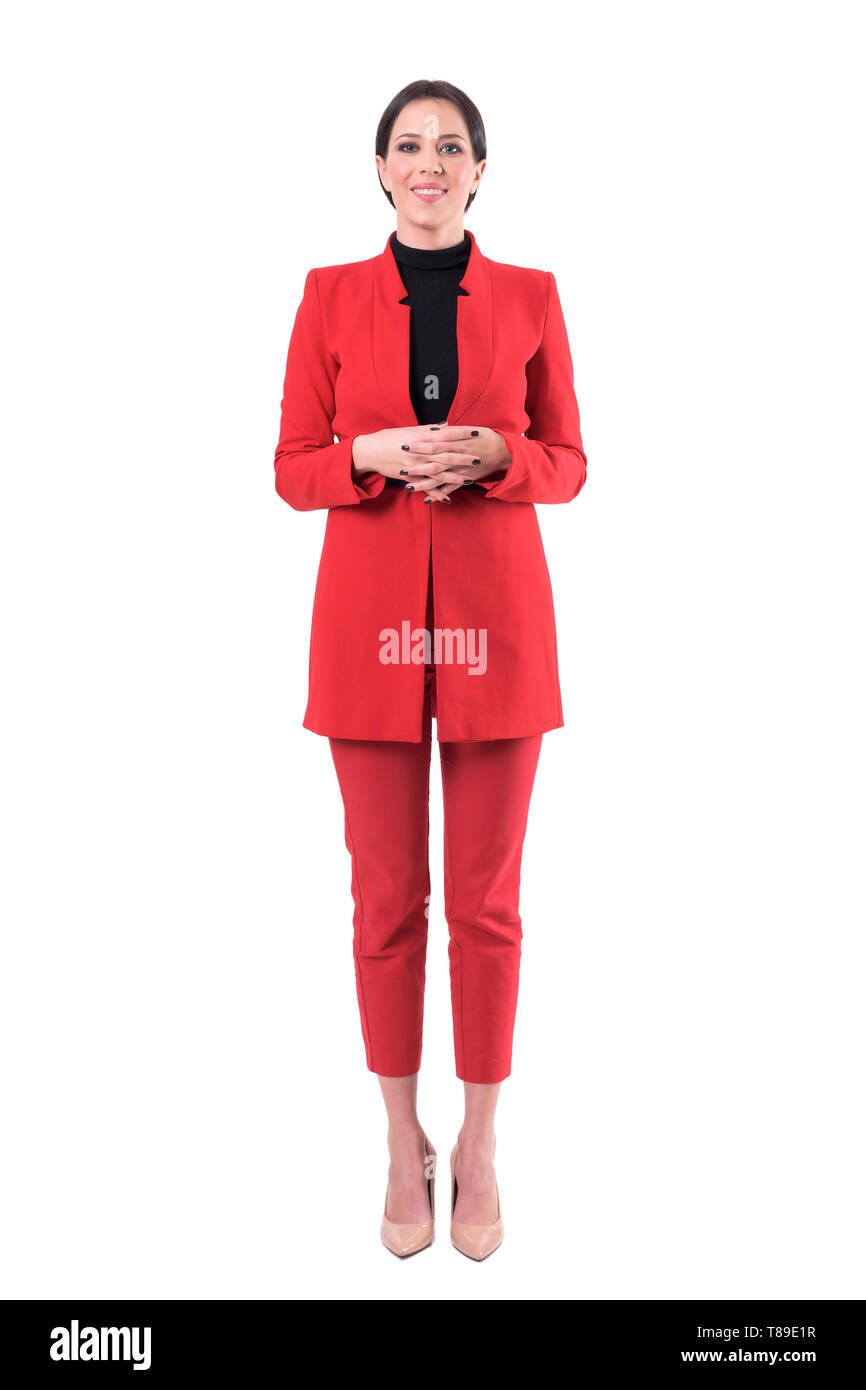 Elegant beautiful business woman in formal clothes standing in ...