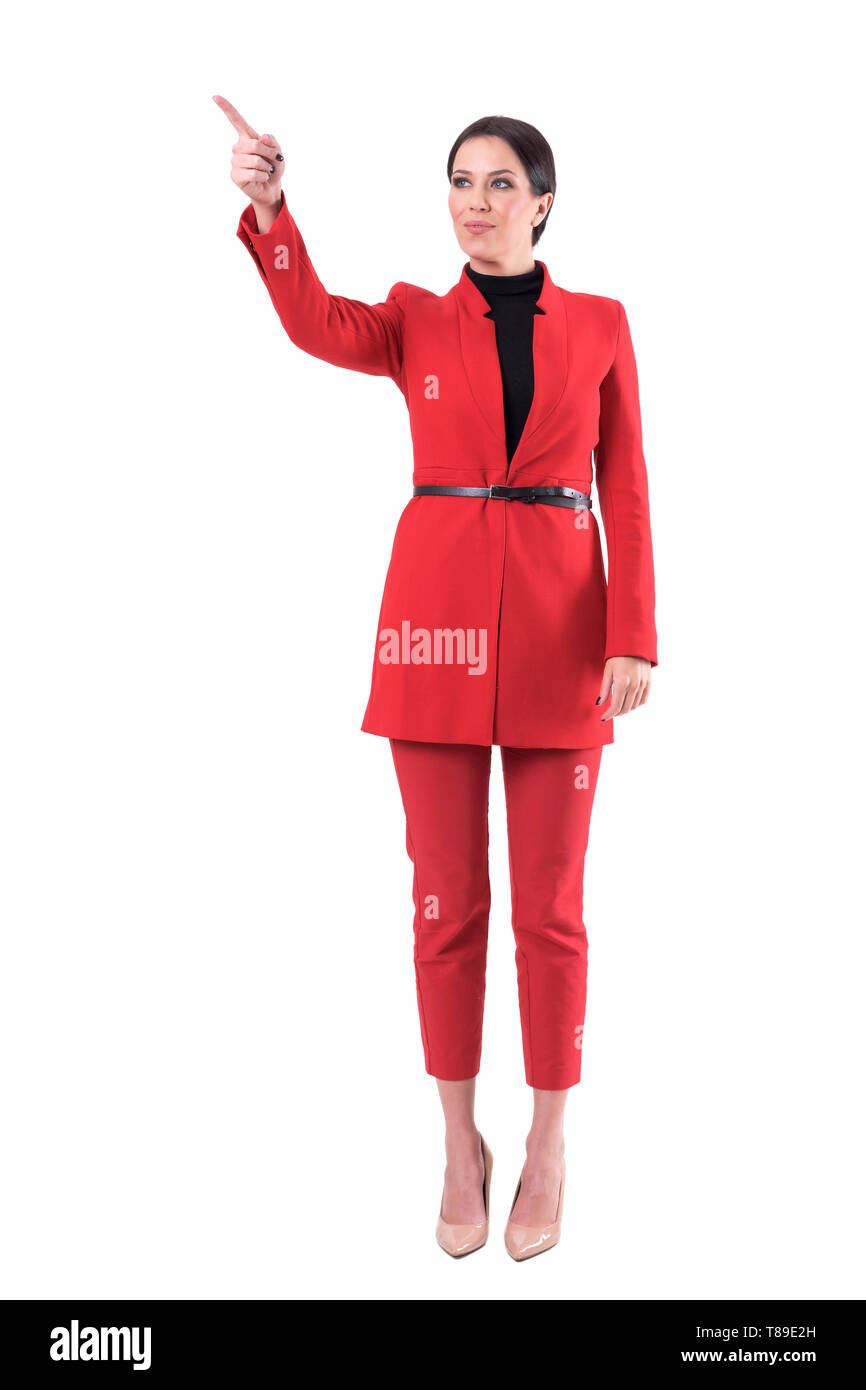 Young attractive successful business woman leader pointing finger ...