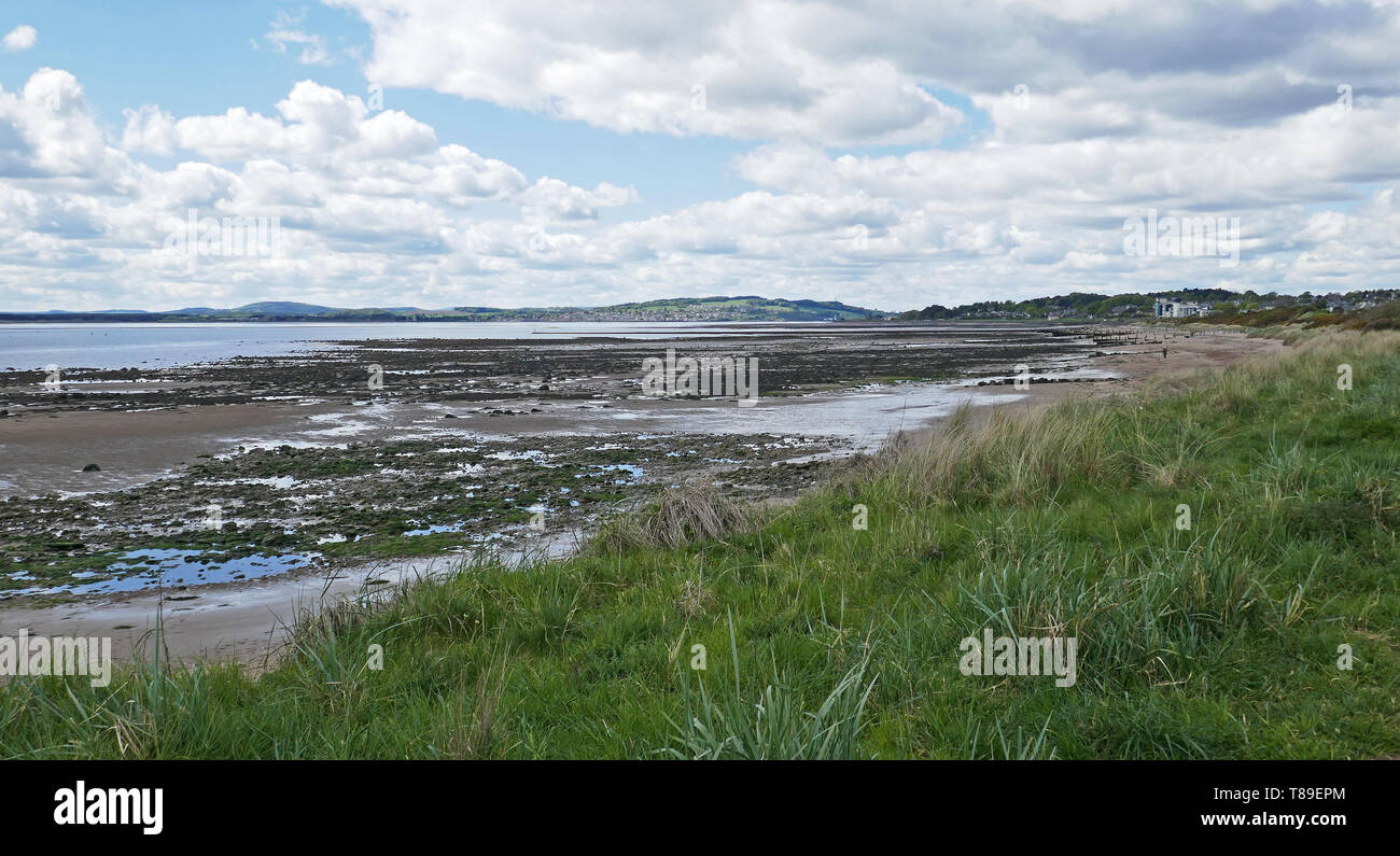 View towards Broughty Ferry & Dundee from Monifieth Coastal Path Stock ...