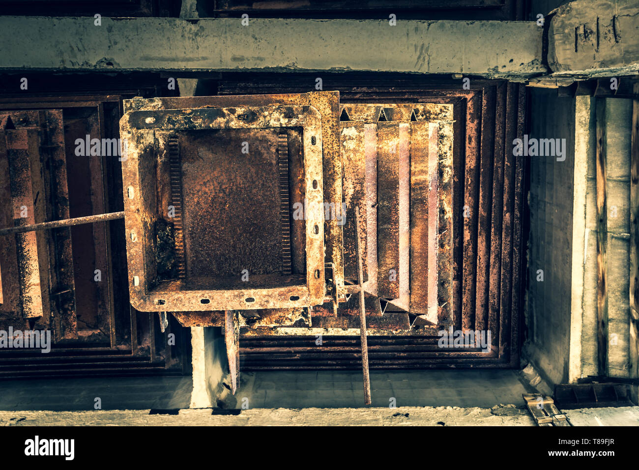 Rusted feed silo in an abandoned factory in Belarus Chernobyl exclusion ...