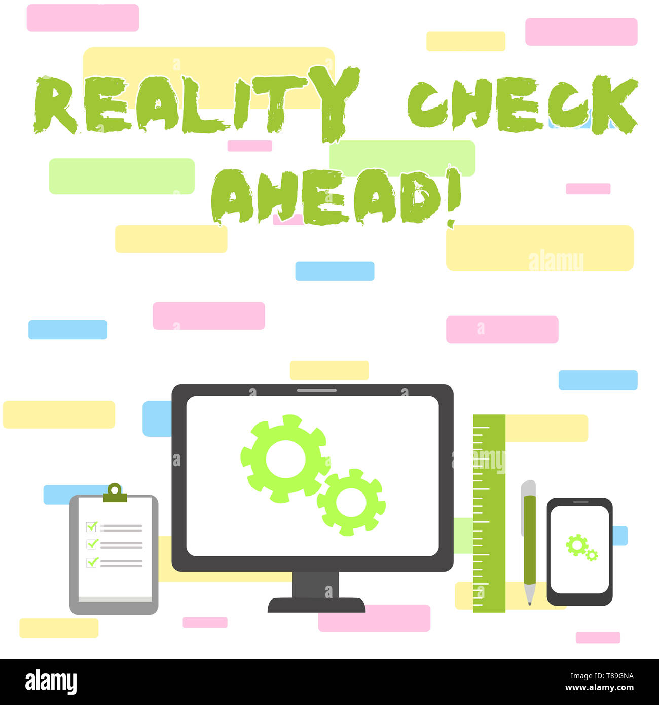 Writing note showing Reality Check Ahead. Business concept for makes ...