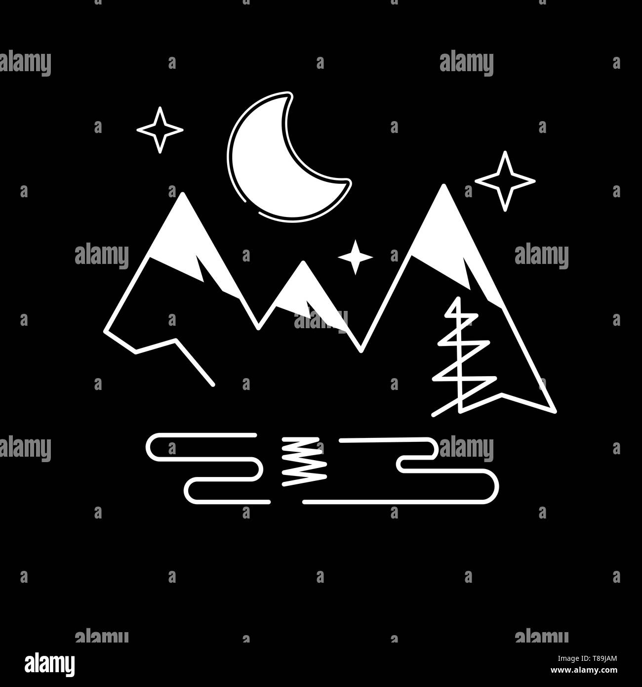 Vector Illustration Of Night Time Nature Landscape Moon Stock Vector ...