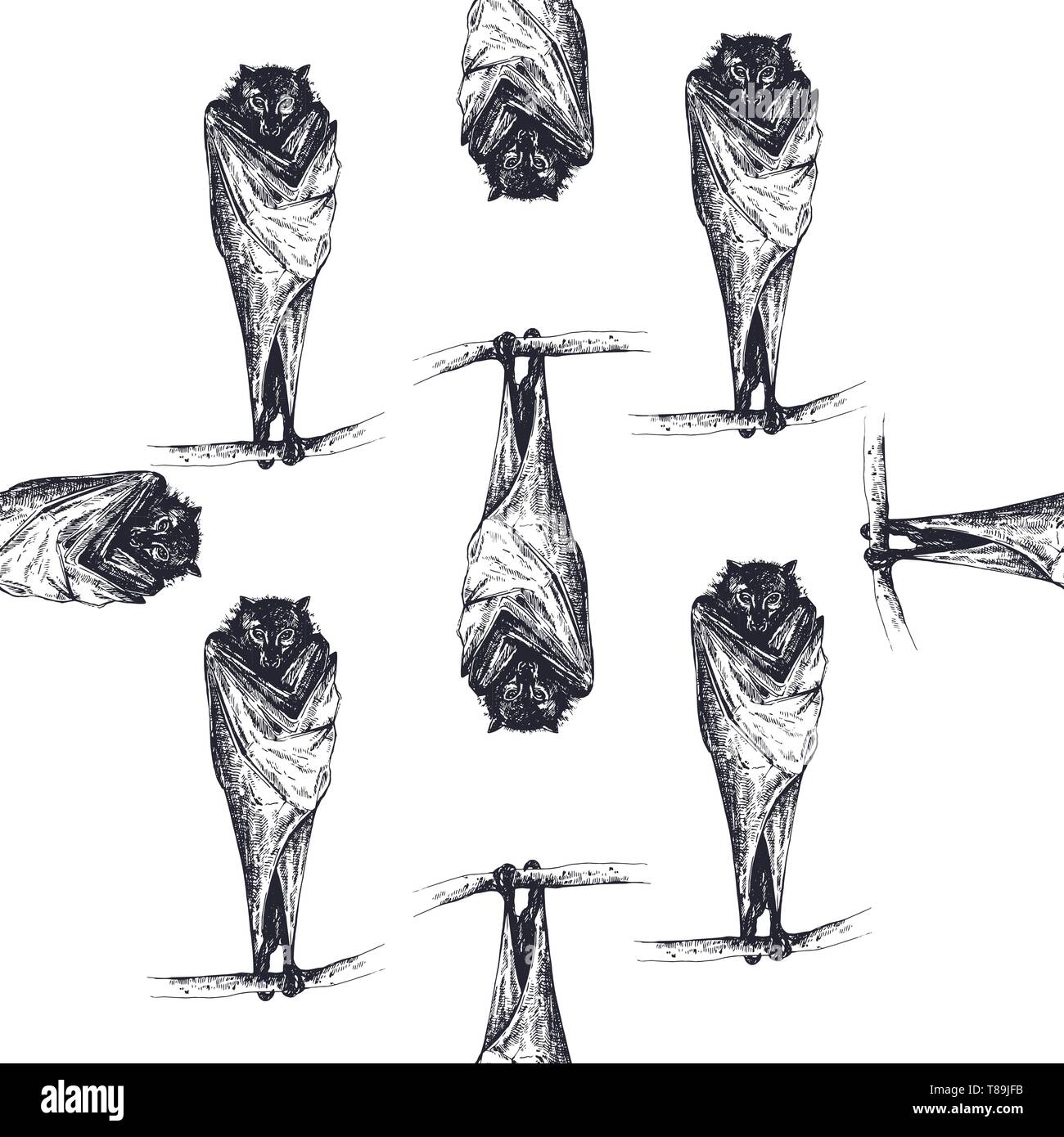 Seamless pattern of hand drawn sketch style bat isolated on white ...