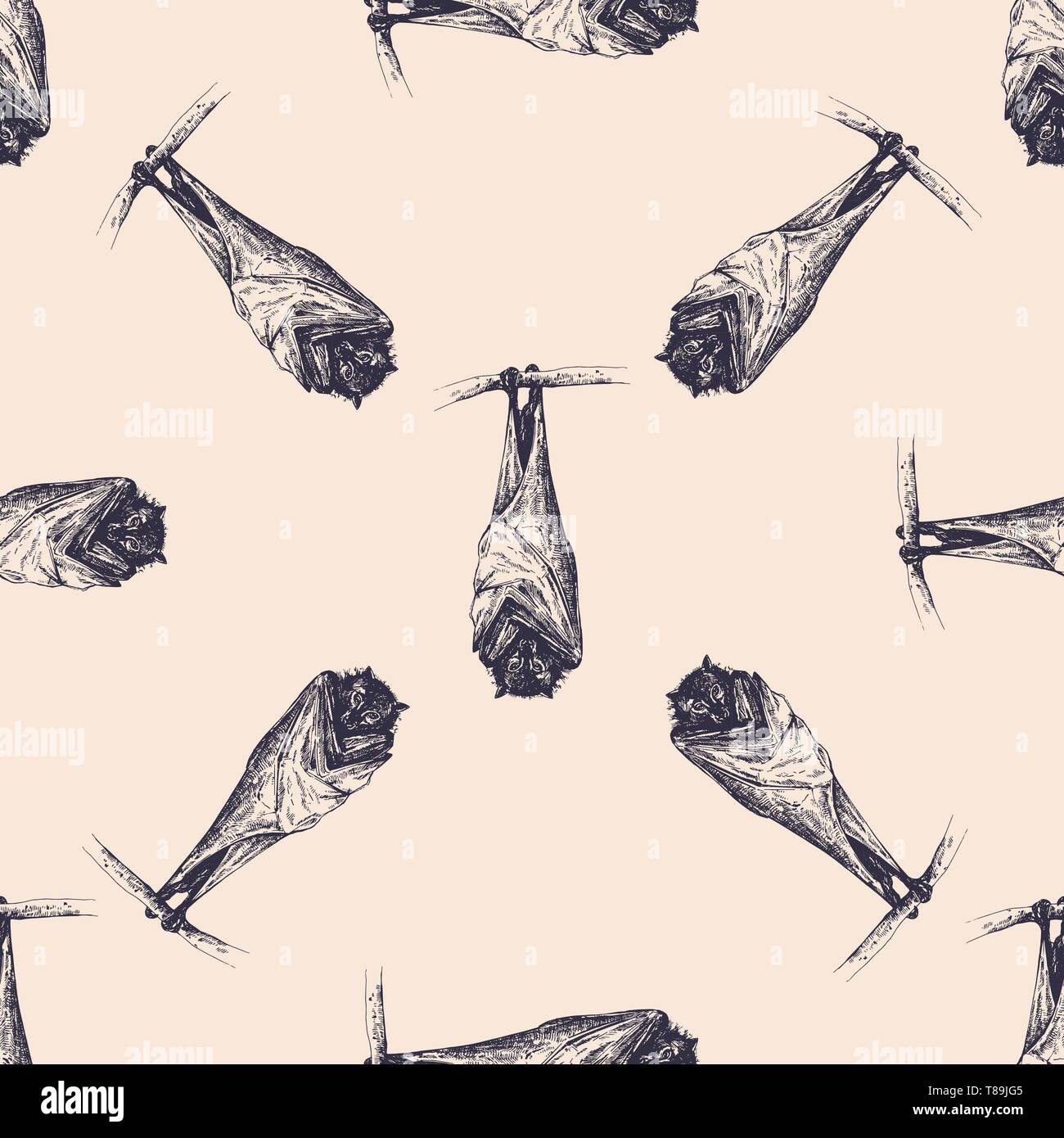 Seamless pattern of hand drawn sketch style bat. Vector illustration ...