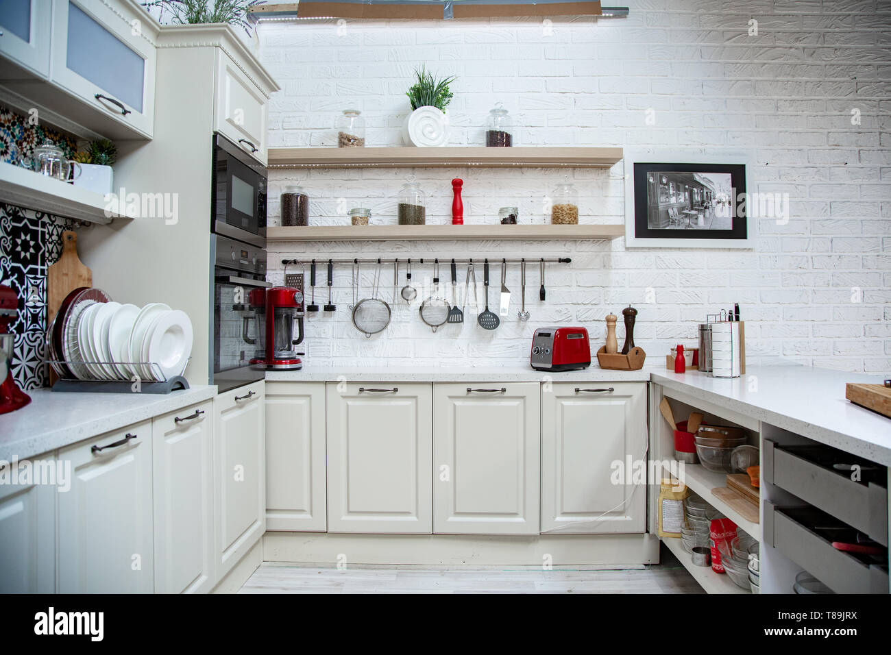 Studio style kitchen, light design, modern style, classic design Stock ...