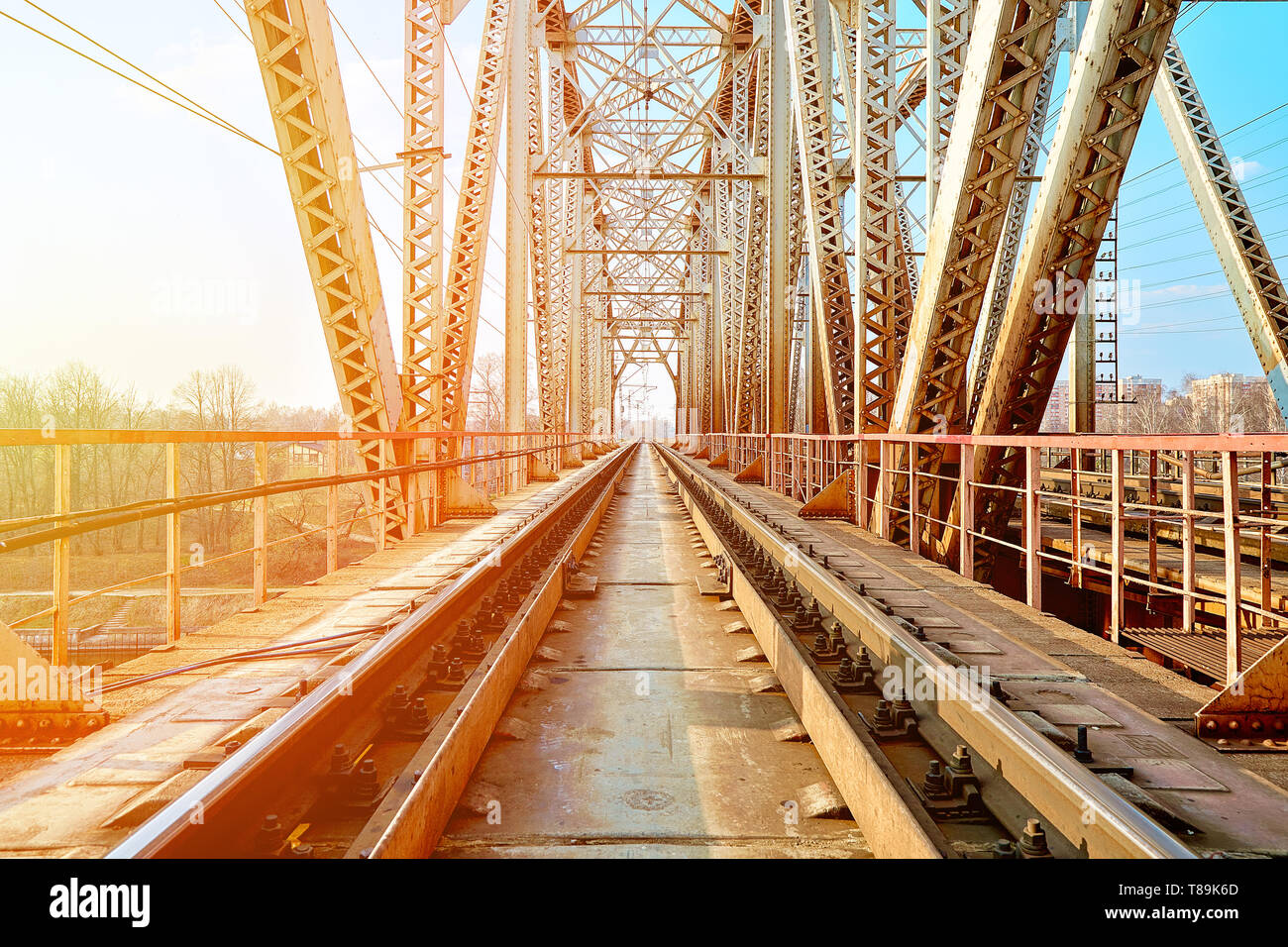 Reliable railway bridge, against the backdrop of beautiful nature and ...
