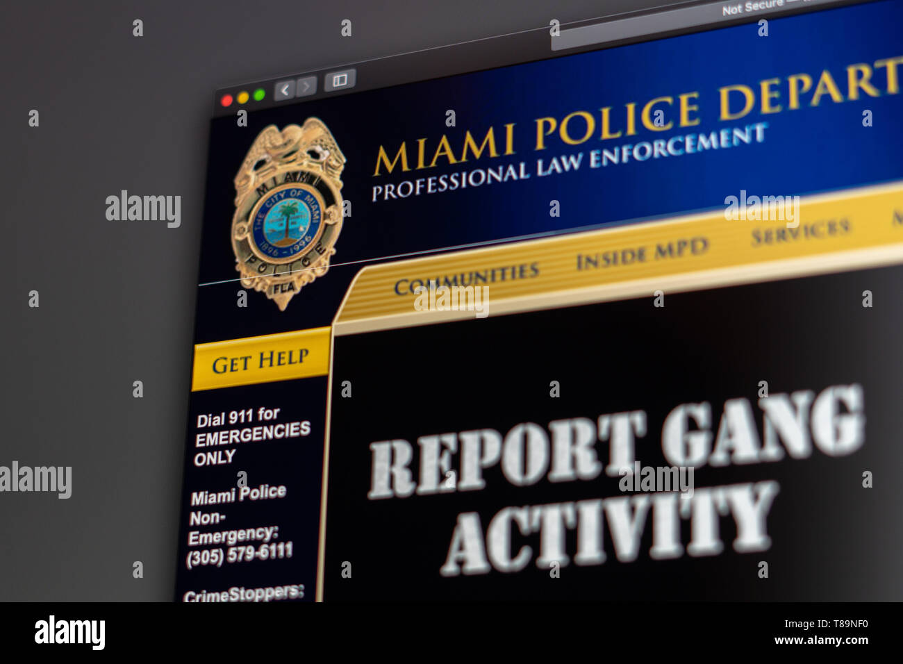 Miami Police Department website homepage. Close up of Police Dept logo ...