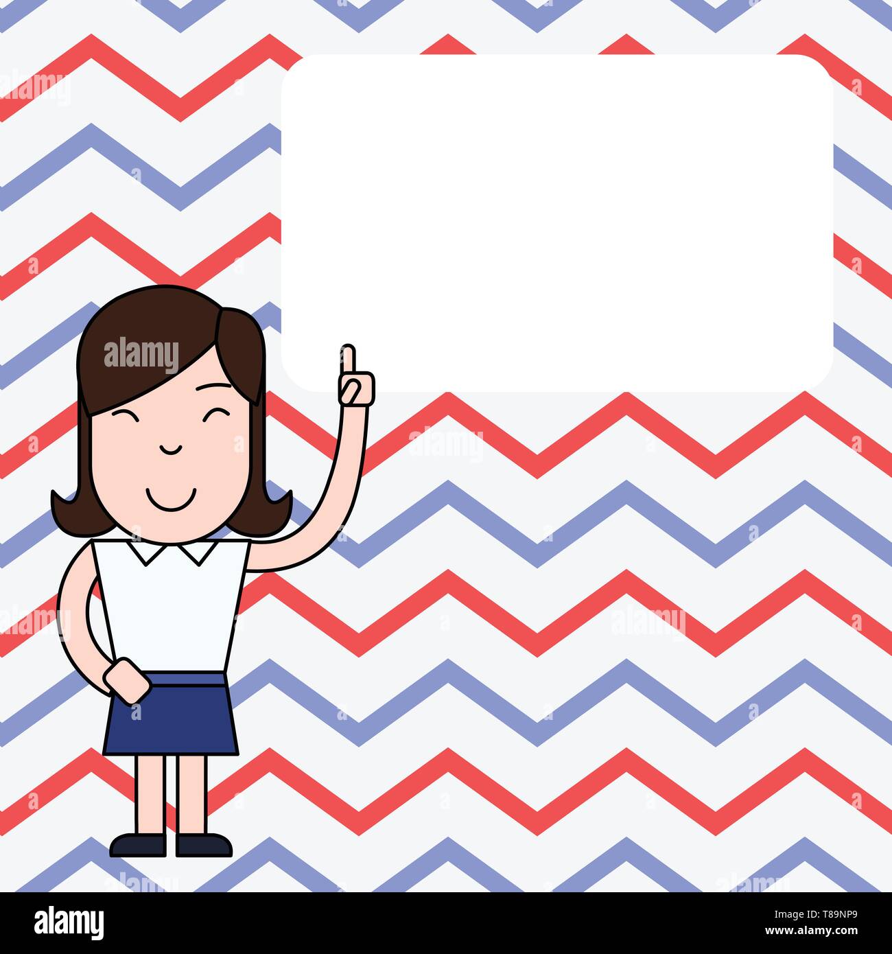 Woman Standing with Raised Left Index Finger Pointing at Blank Text Box ...