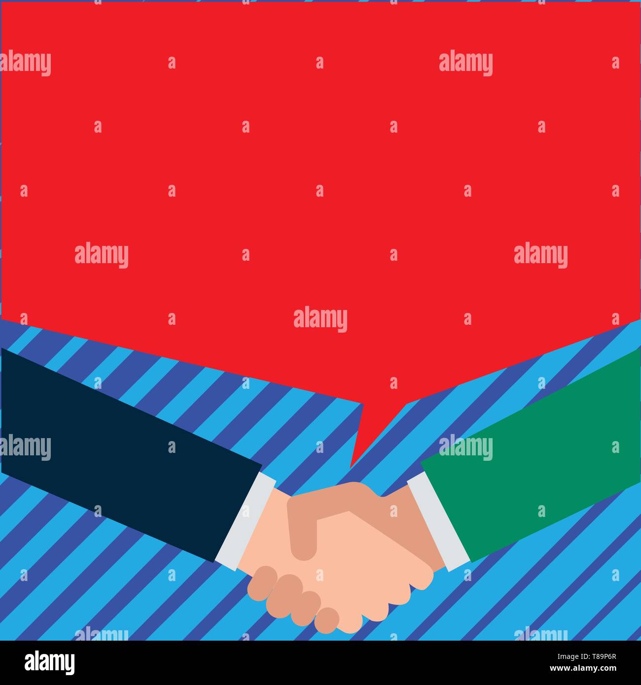 Two persons have bubbly conversation while greet each other and shake ...