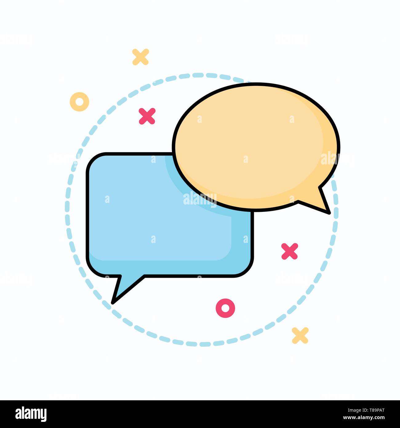 Pair of Overlapping Blank Speech Bubbles of Oval and Rectangular Shape ...