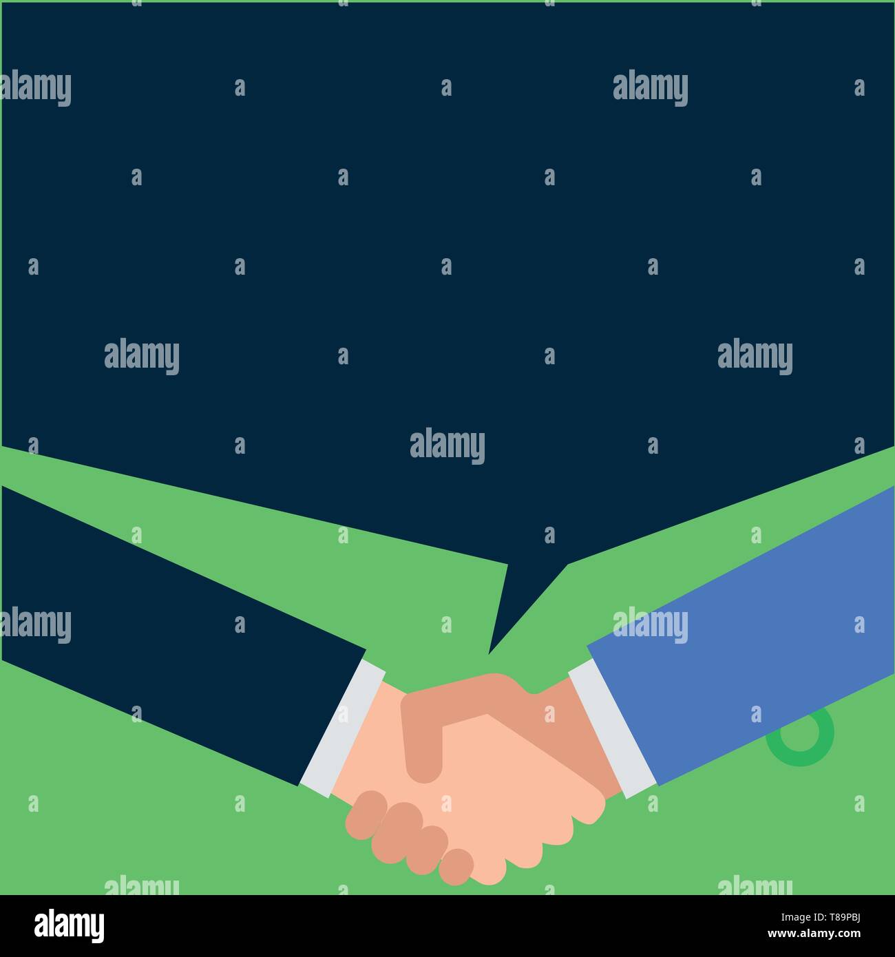 Two persons have bubbly conversation while greet each other and shake hands Design business ...