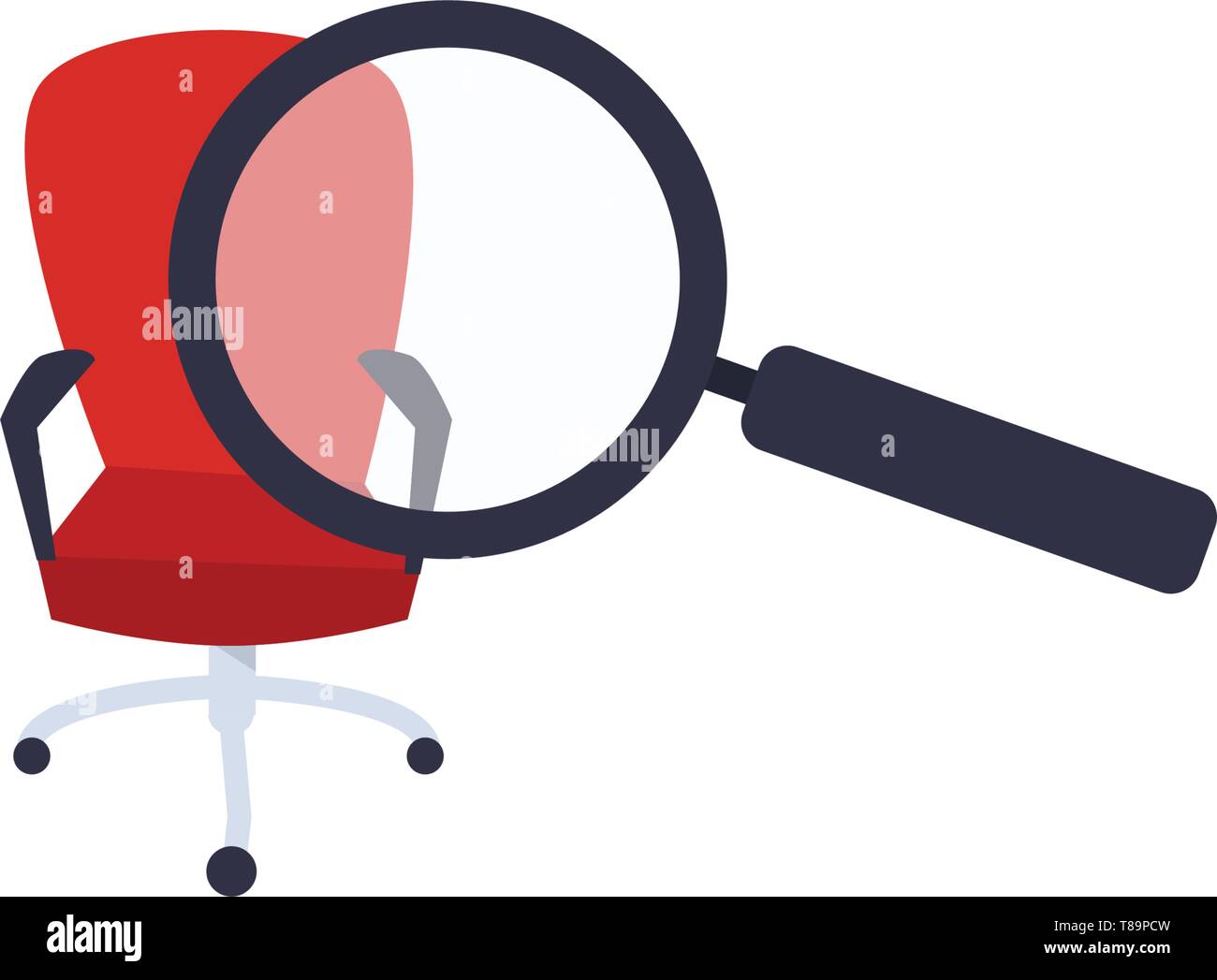 Magnifying Glass Directed at Red Swivel Chair with Arm Rests Facing ...