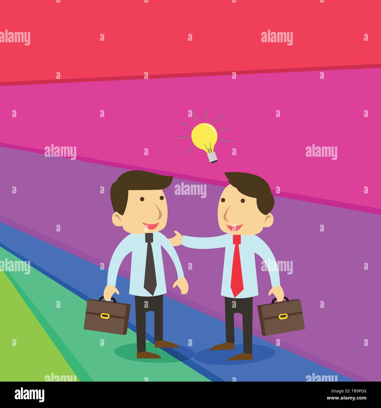 Two White Businessmen Colleagues with Brief Cases Sharing Idea Solution ...