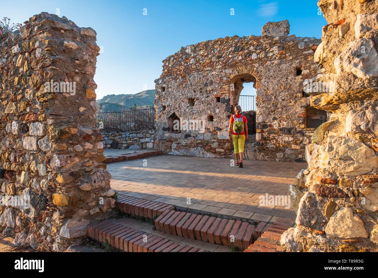 Italy, Sicily, Castelmola on the heights of Taormina, the ruins of the ...