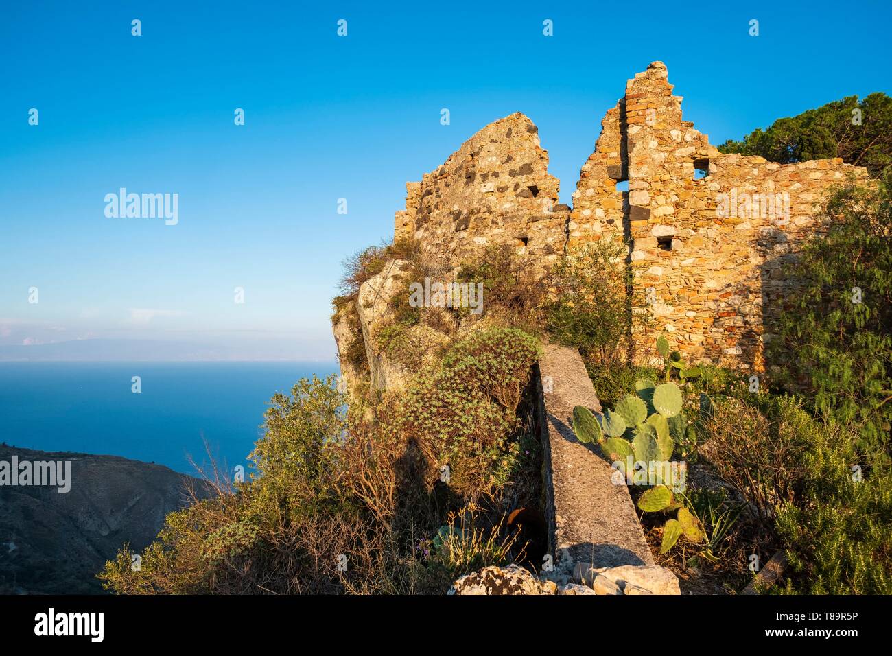 Italy, Sicily, Castelmola on the heights of Taormina, the ruins of the ...