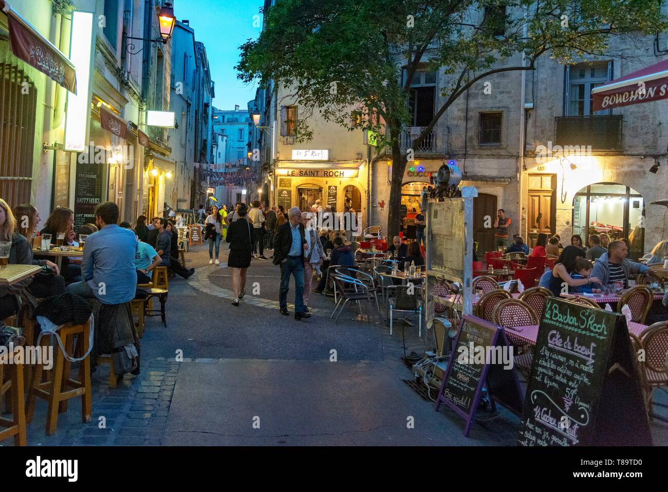 France, Herault, Montpellier, Saint-Roch District, wanderings night ...