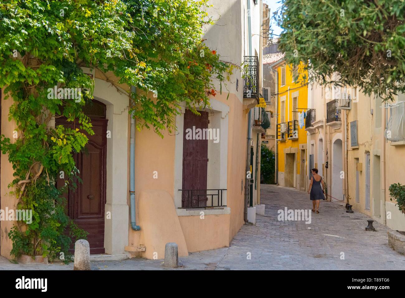 France, Herault, Meze, charming streets in a historic center Stock ...