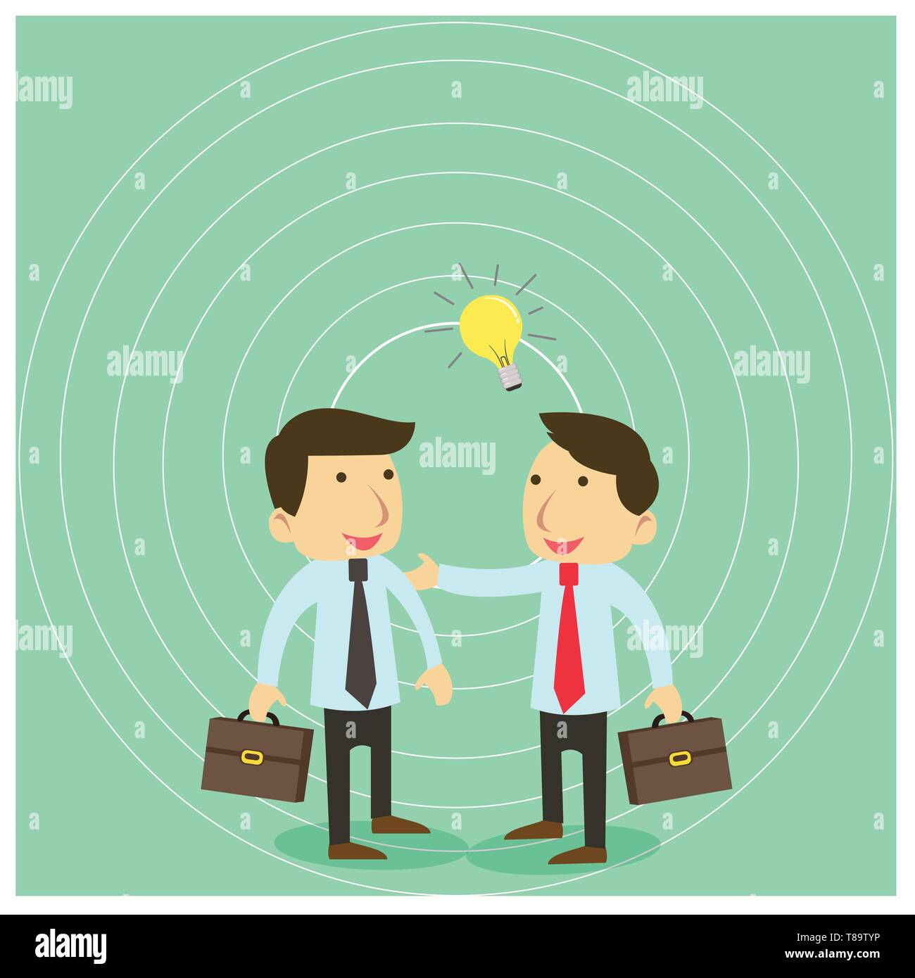 Two White Businessmen Colleagues with Brief Cases Sharing Idea Solution ...