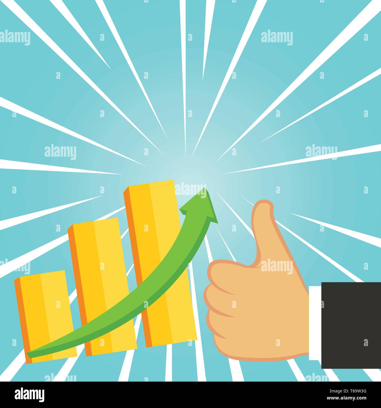Thumb Up Good Performance Success Escalating Bar Graph Ascending Arrow ...