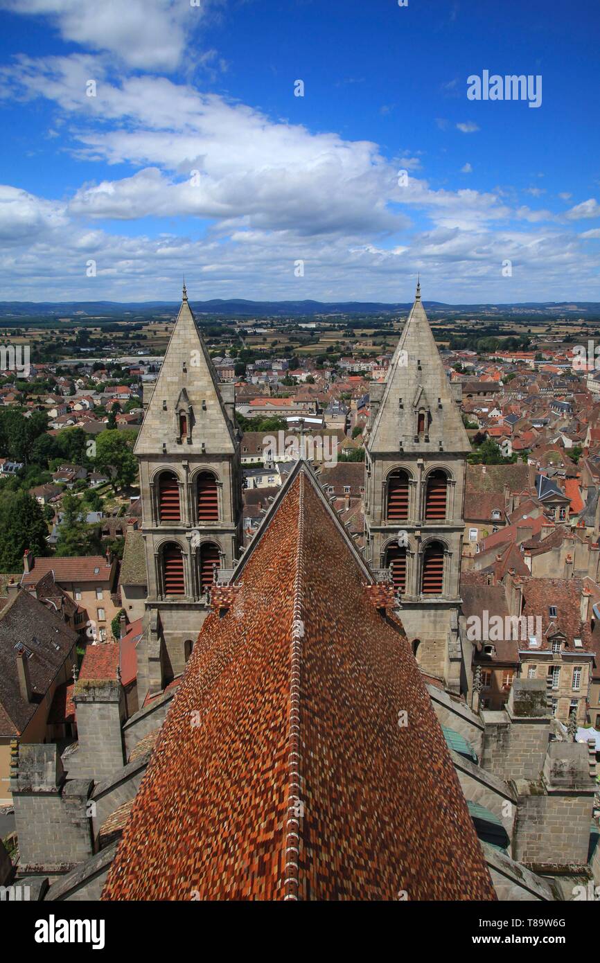 France, Saone et Loire, Autun, View of the city of Autun from the ...