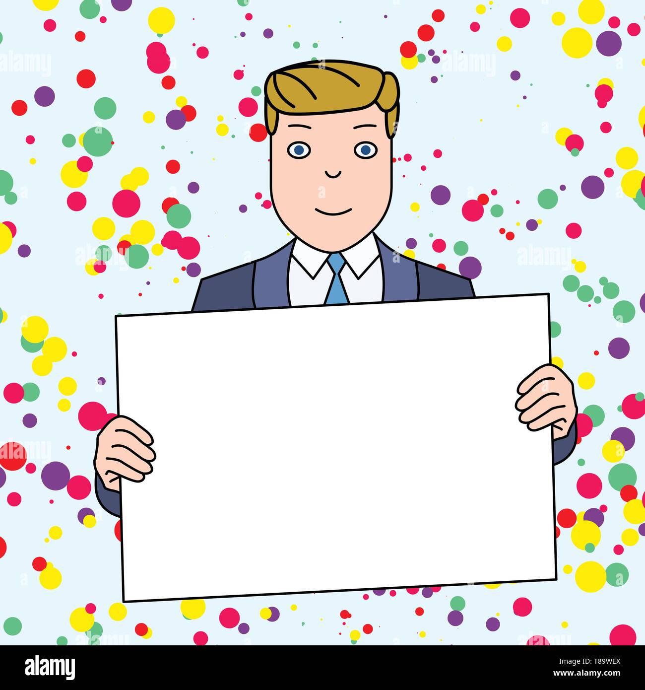 Smiling Man Holding Formal Suit Big Blank Poster Board in Front of ...