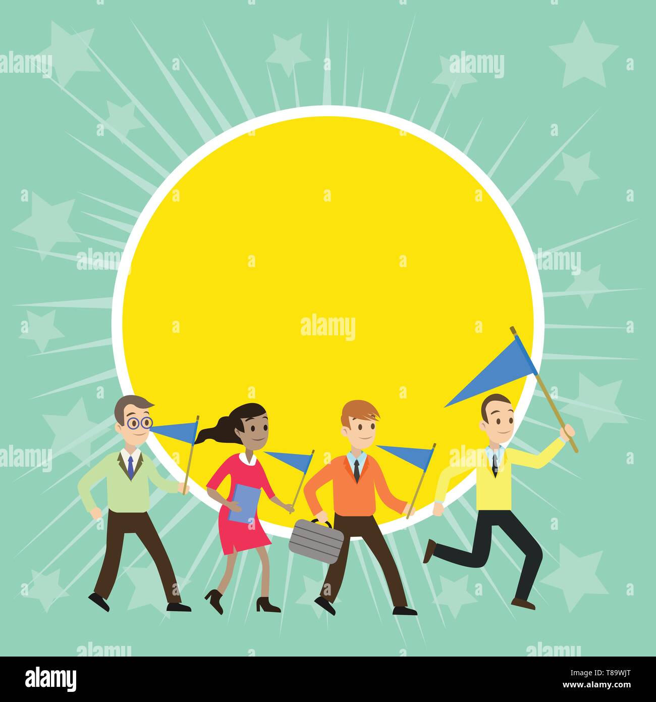 People Crowd Flags Pennants Headed by Leader Running Demonstration ...