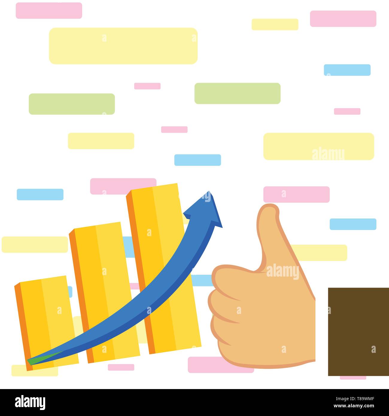 Thumb Up Good Performance Success Escalating Bar Graph Ascending Arrow ...