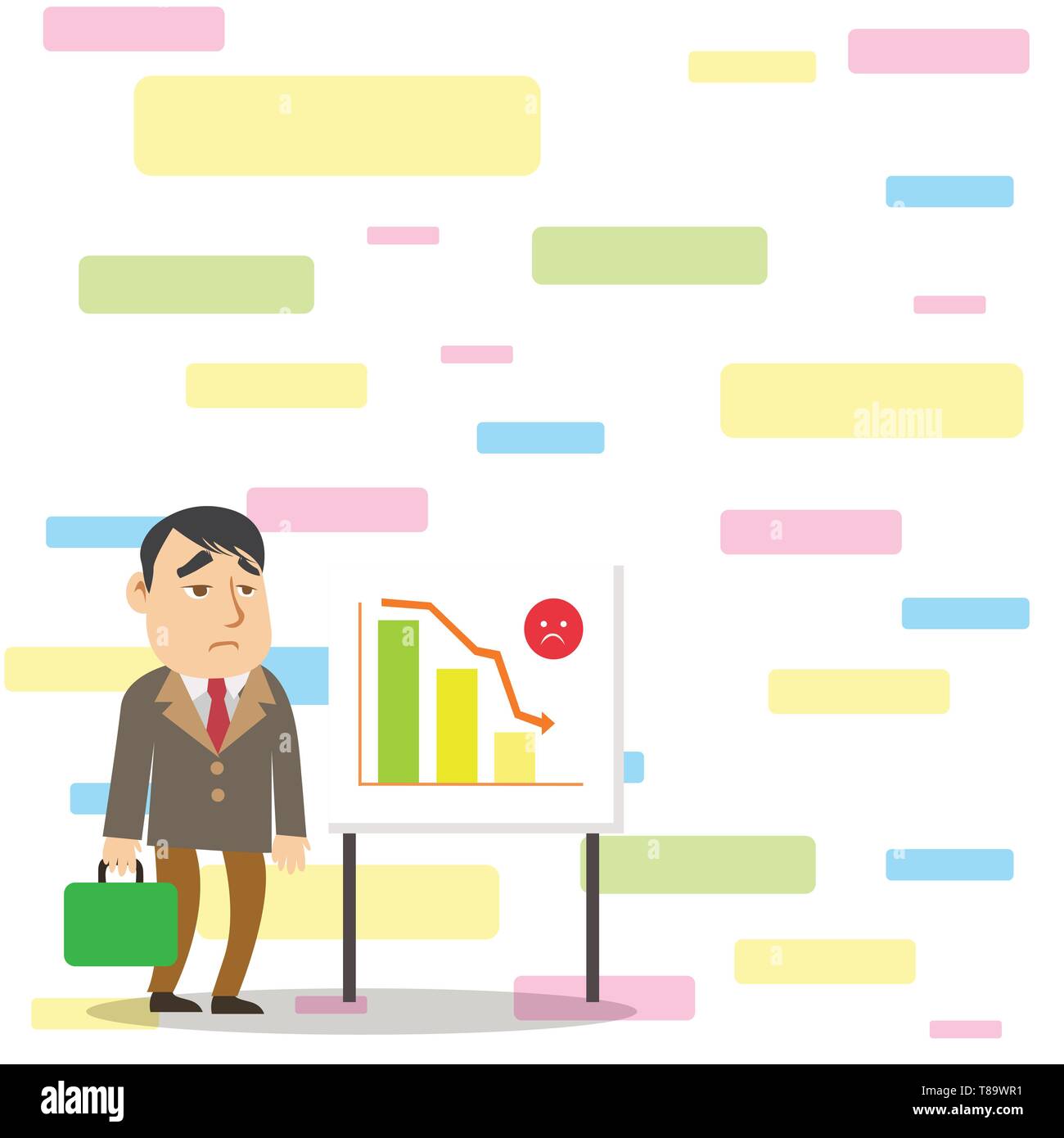 Businessman Clerk with Brief Case Standing Whiteboard Declining Bar ...