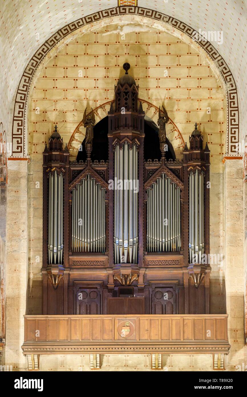 France, Puy de Dome, Issoire, roman church of Saint Austremoine, organ ...