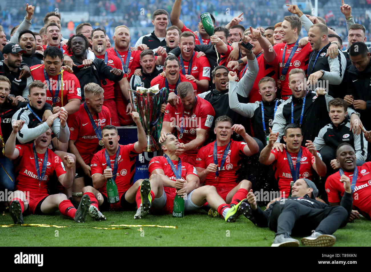 Saracens players celebrate winning the Champions Cup Final at St James ...