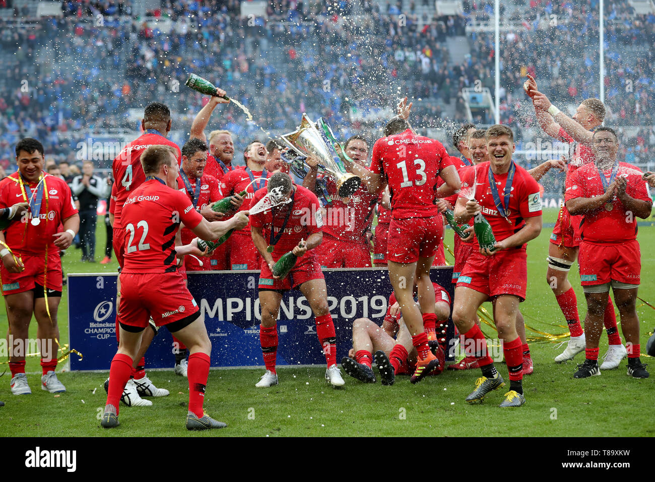 Saracens players celebrate winning the Champions Cup Final at St James ...