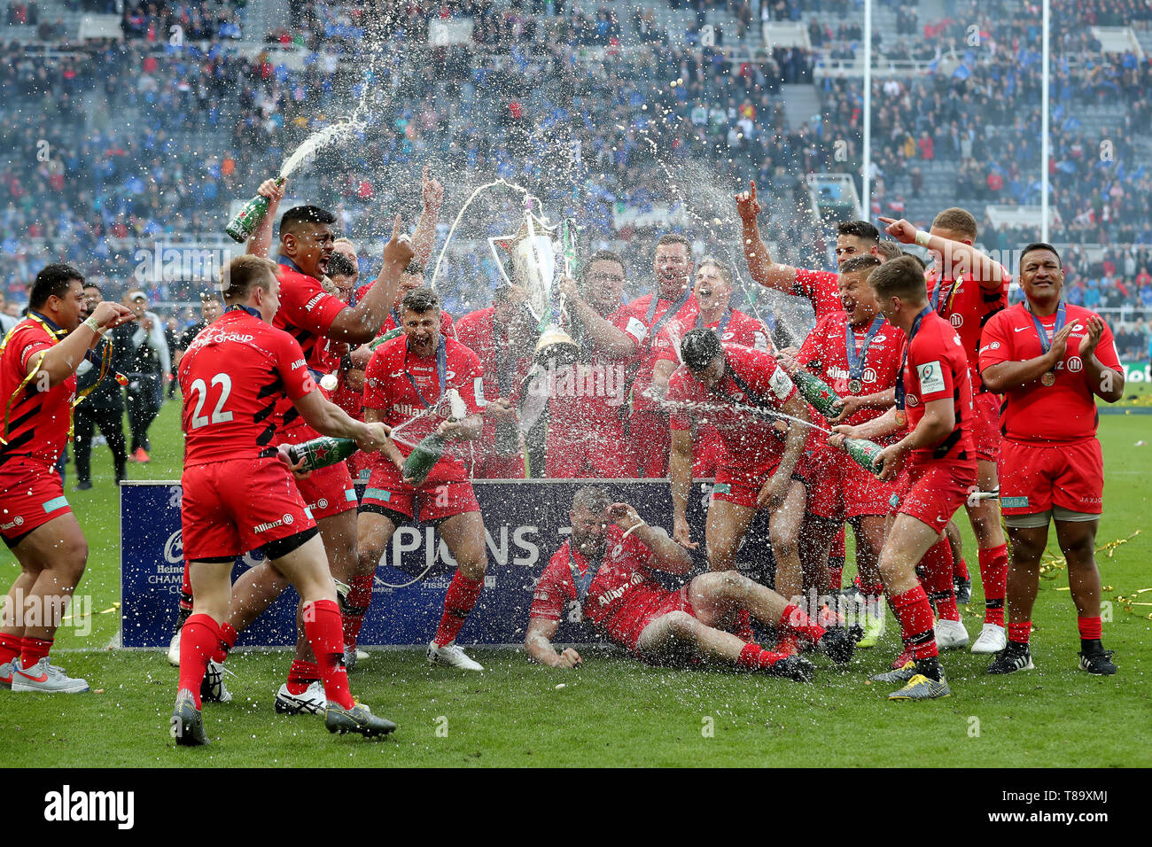 Saracens players celebrate winning the Champions Cup Final at St James ...