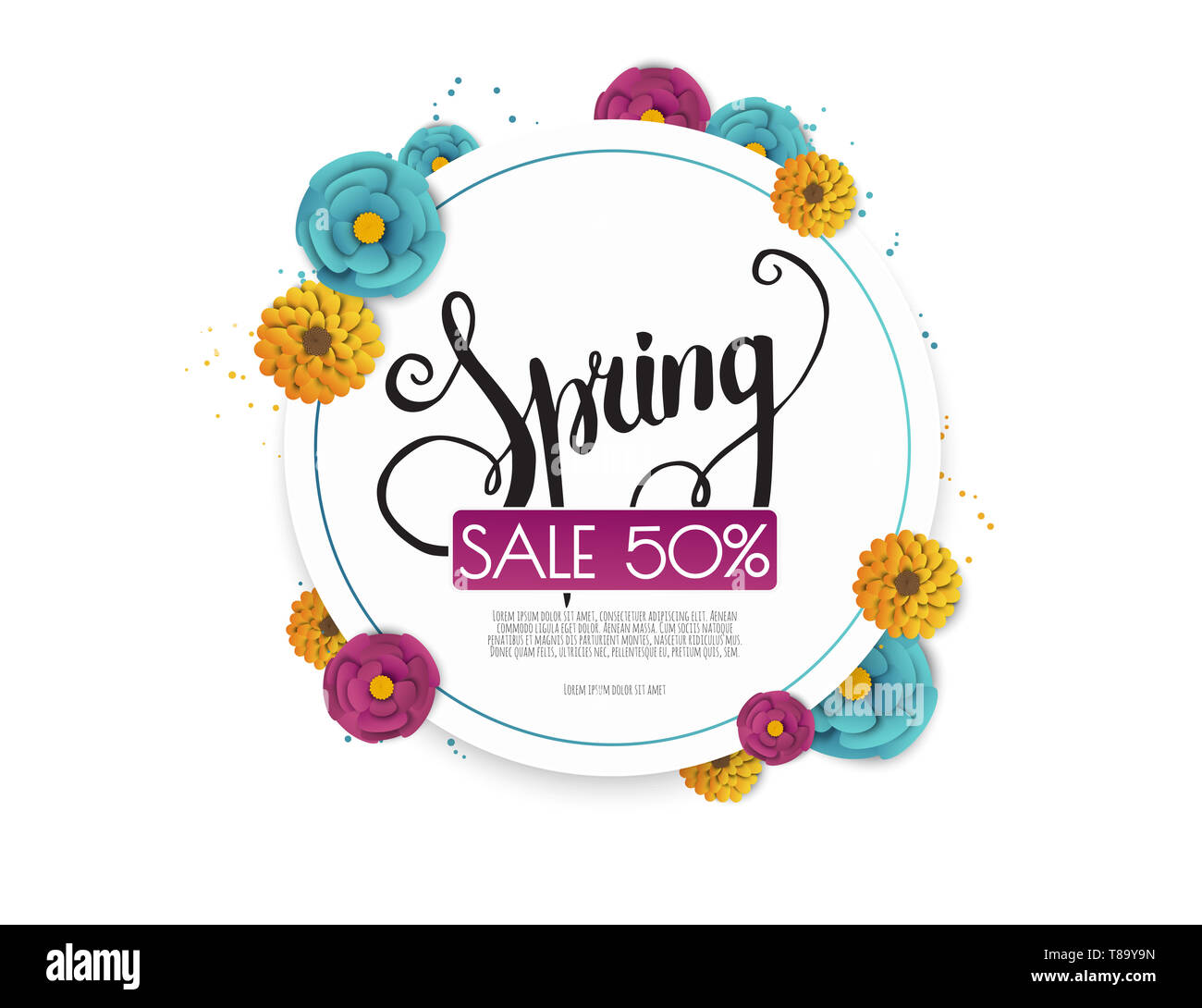Spring sale background with paper flowers flower. illustration template ...