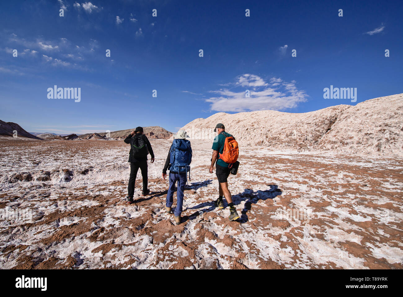 Tourist enjoying the salt, sand, and desertscape in the Moon Valley ...