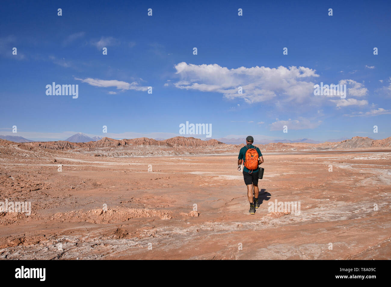 Tourist enjoying the salt, sand, and desertscape in the Moon Valley ...